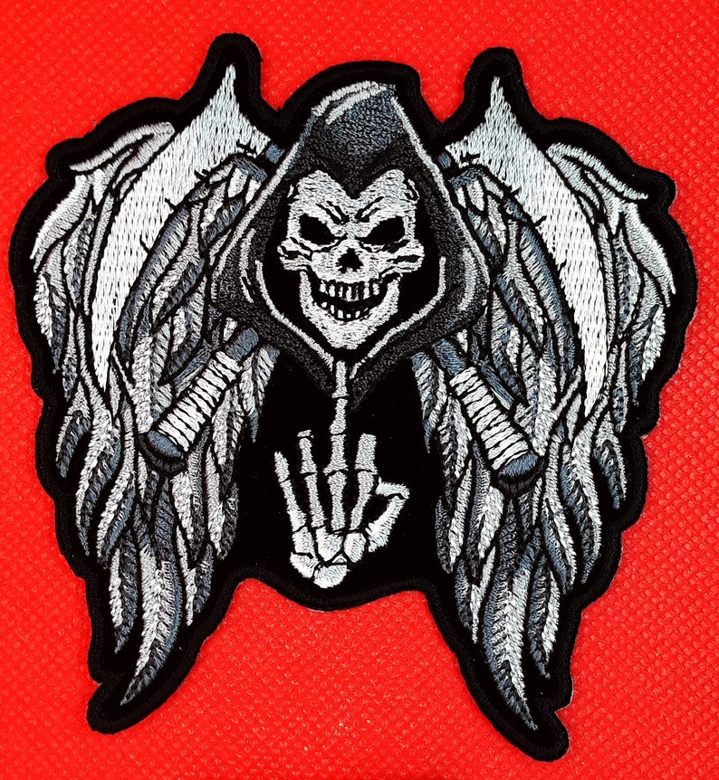 Grim Reaper Flipping the Bird Sew-on Iron-on Embroidered Patch 3.9 x 4 ...