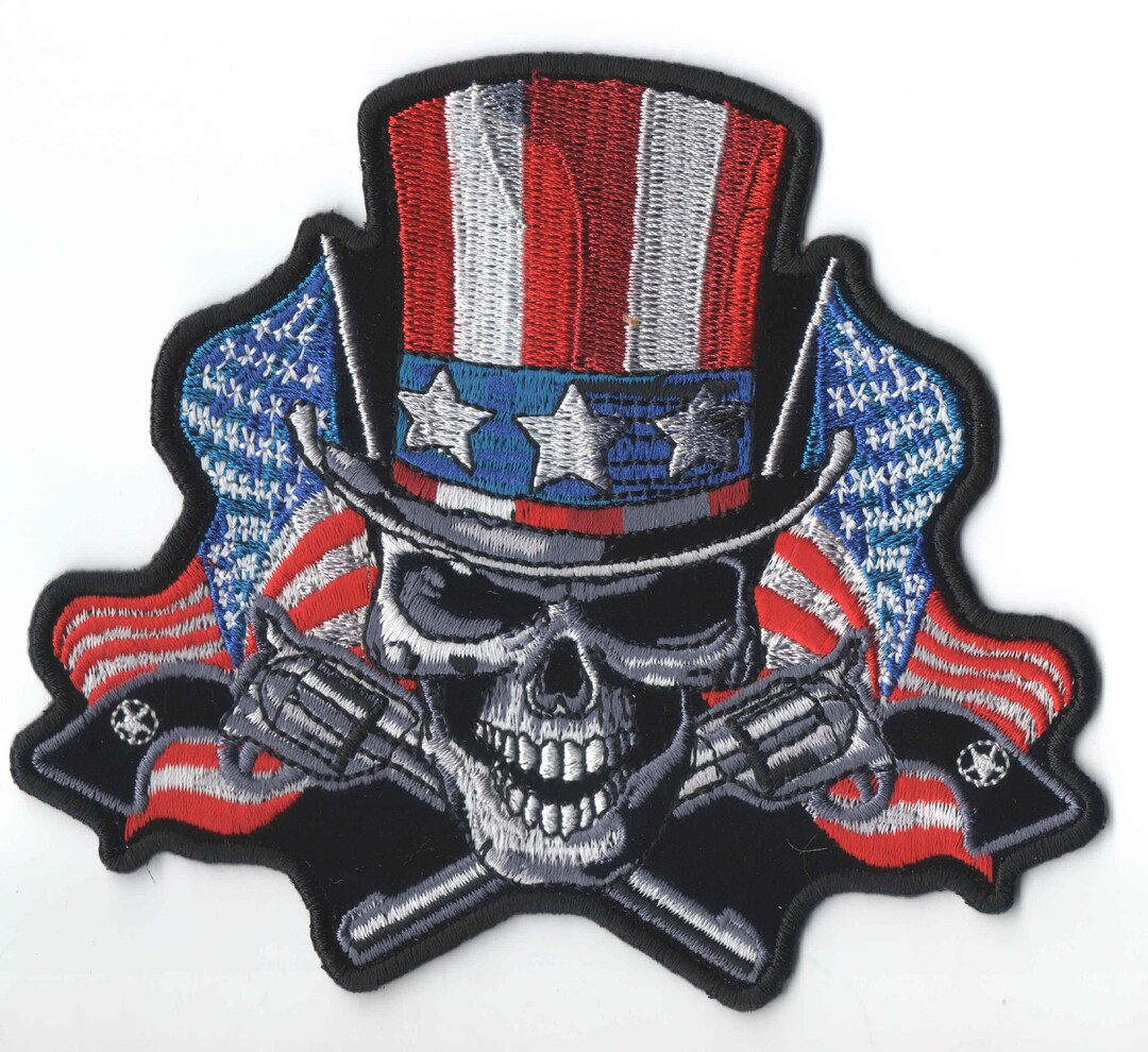 Uncle Sam Skull Six Guns Flags Iron on Sew on Embroidered Patch 5" X 4 ...