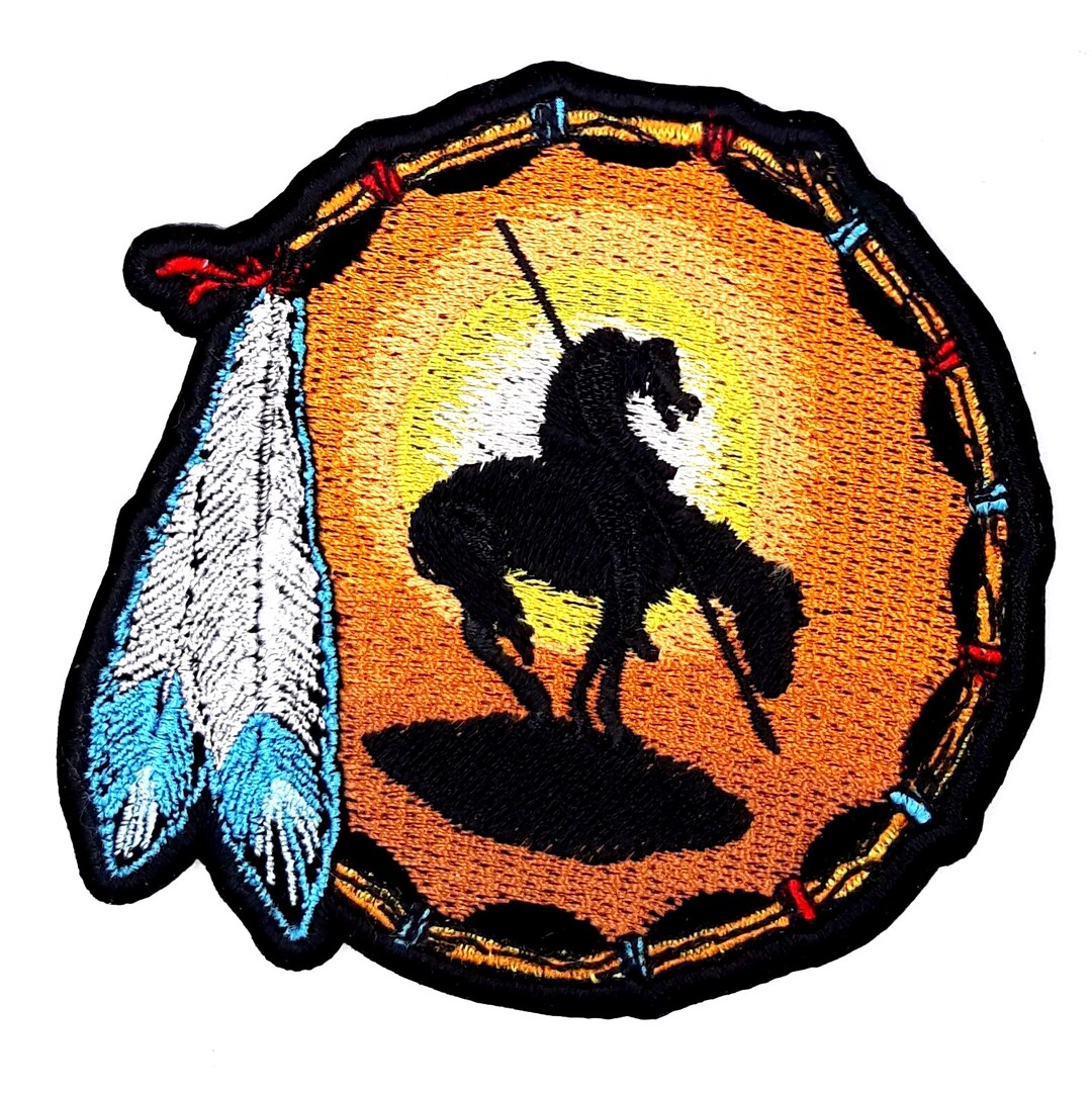 End of Trail Sunset Native American Iron on Embroidered Patch 3 5/8"x 3 ...