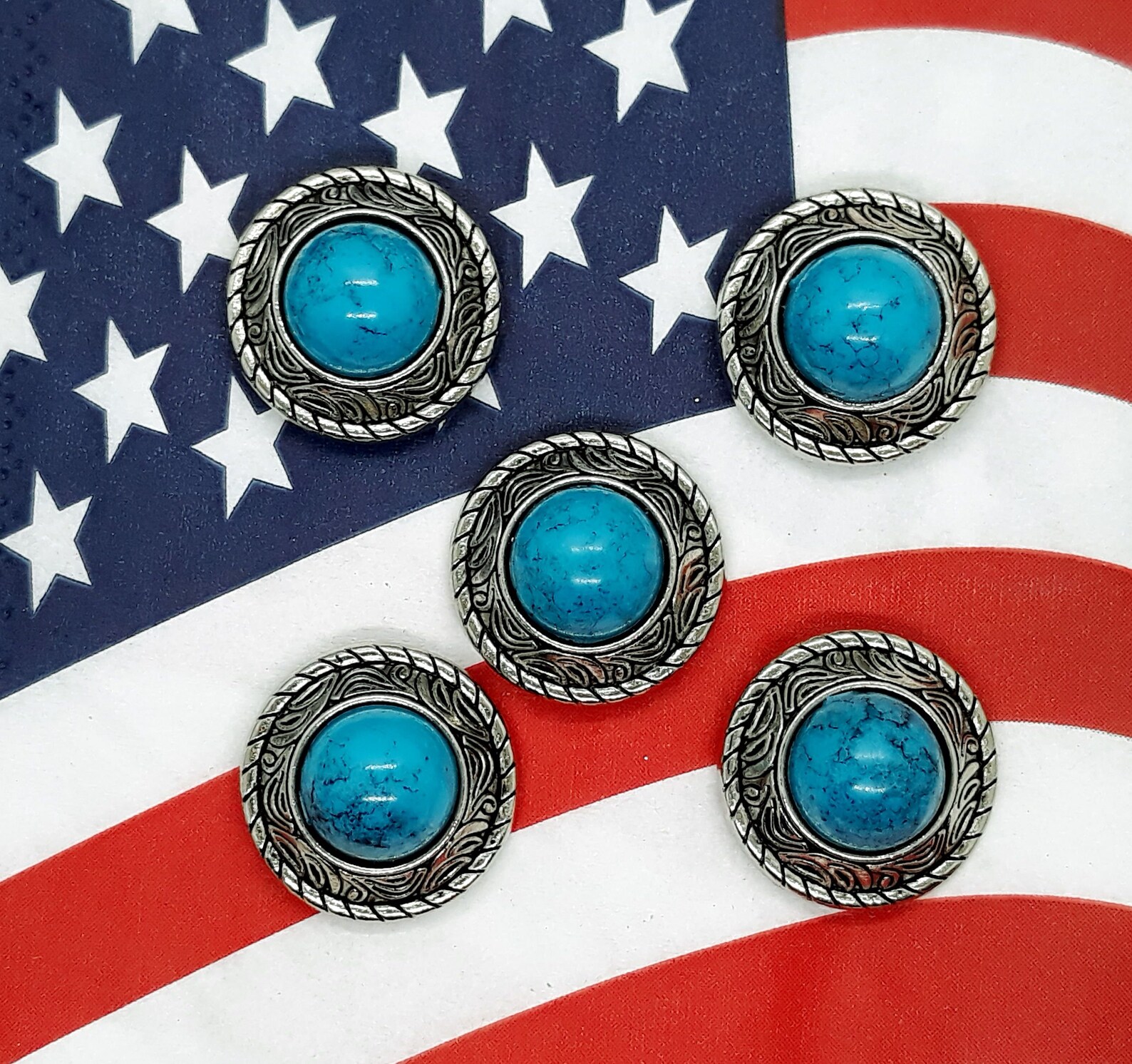 Western Style Large Bead Faux Turquoise Concho / Conchos 1 Inch Five ...