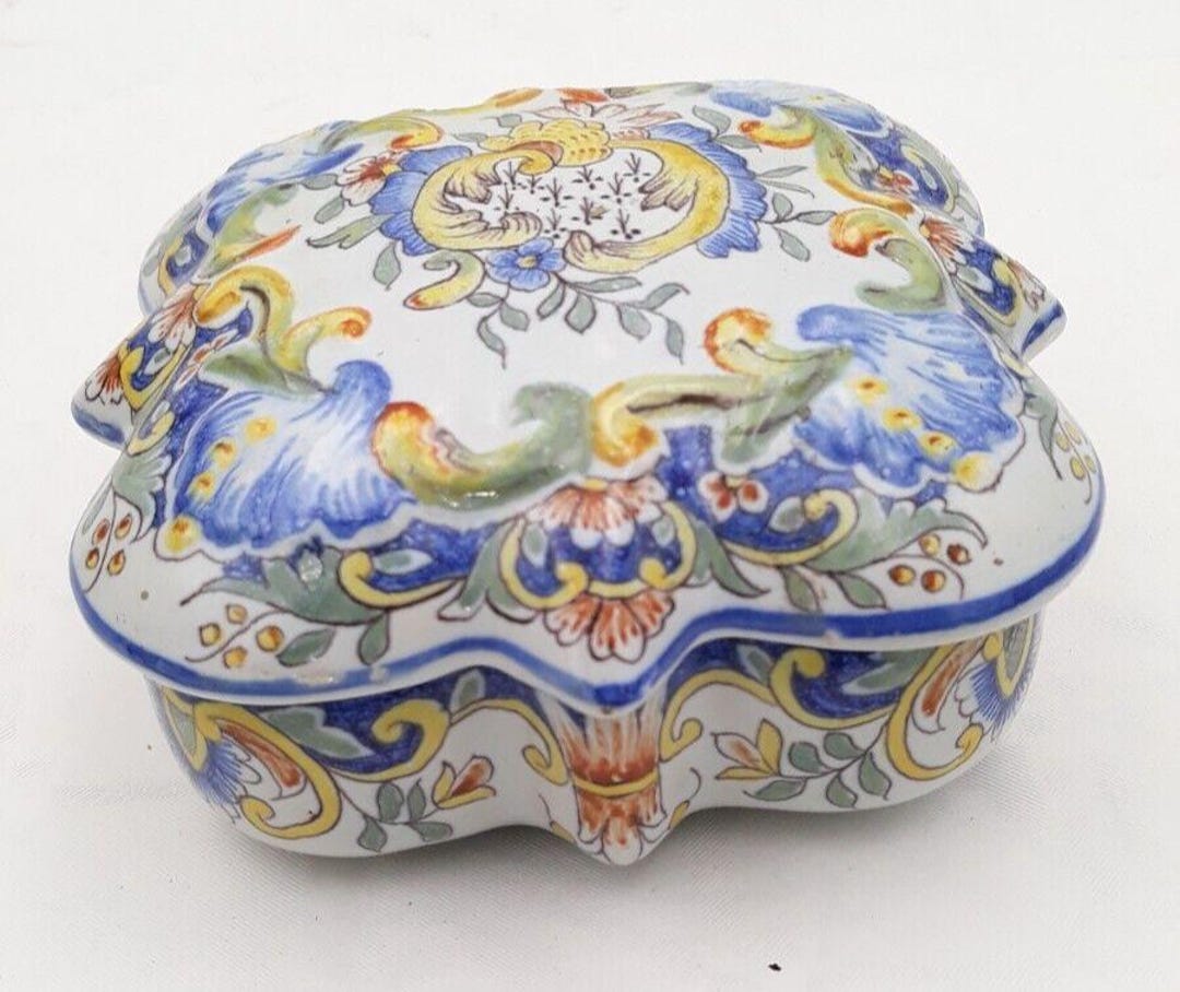 Antique French Faience Candy /trinket Box With Cover - Etsy