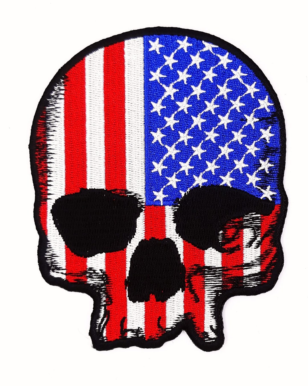 USA American Flag Half Skull Iron on Sew on Embroidered Patch 3 1/4"x 4 ...