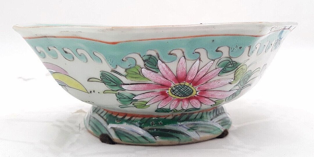 Antique Chinese Tongzhi Hexagonal Footed Bowl Famille - Etsy