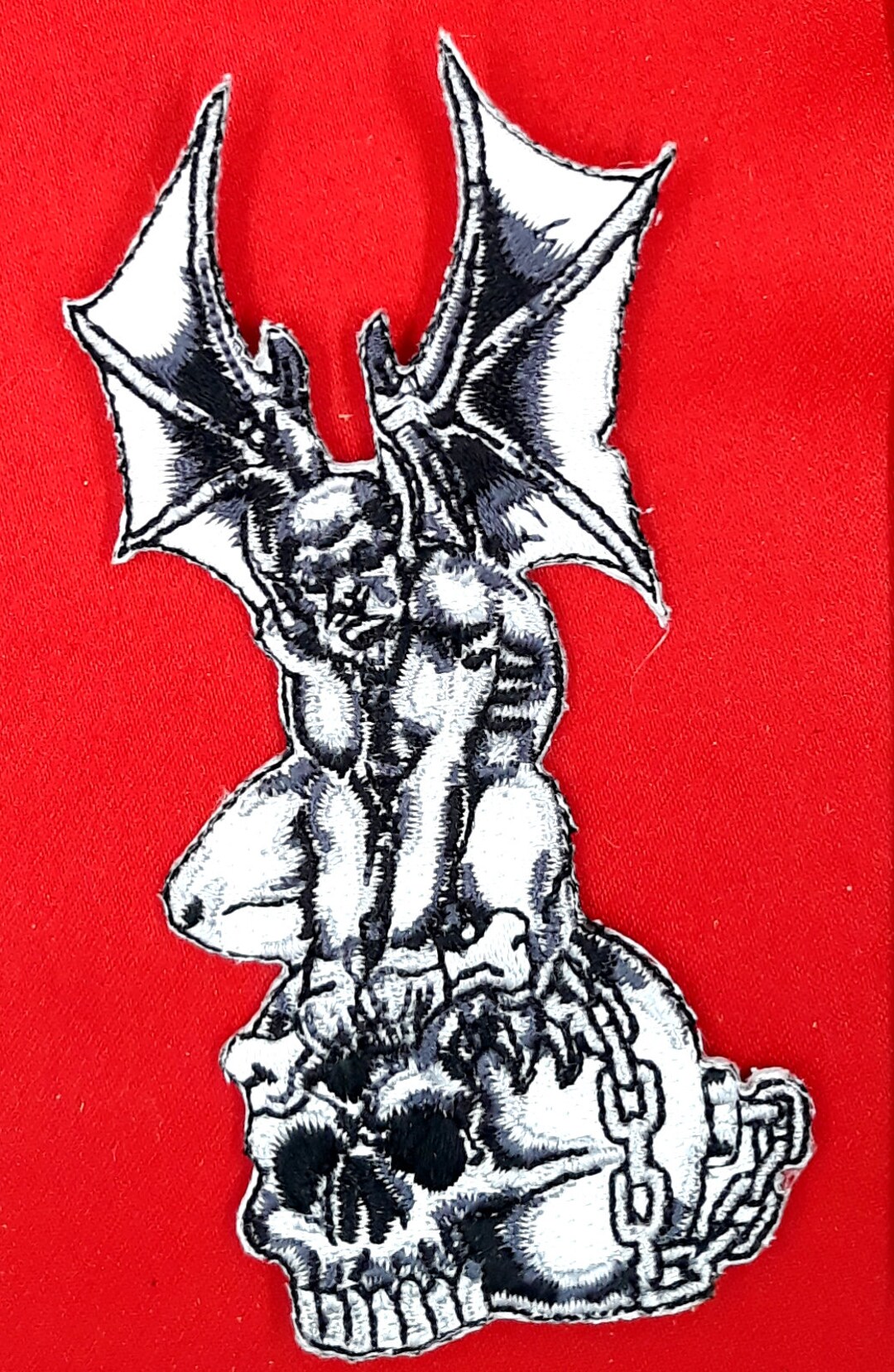 Gargoyle Sitting Chained on A Skull Sew-on Iron-on Embroidered Patch 1 ...