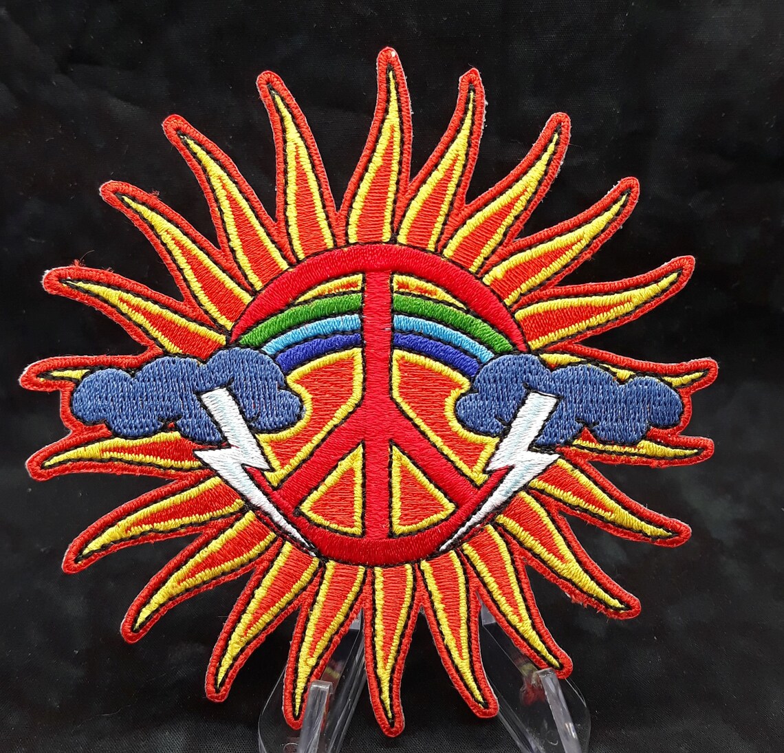 Sun Peace Sign Rainbow Clouds & Lightning Bolts Sew-on Iron-on ...