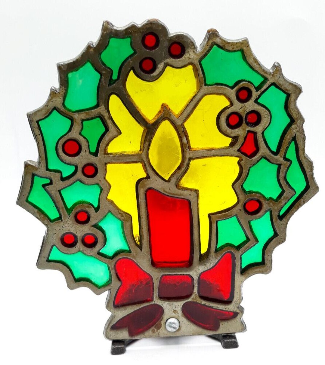 Christmas Holly & Candle Stained Glass Style Tea Light/candle Holder - Etsy