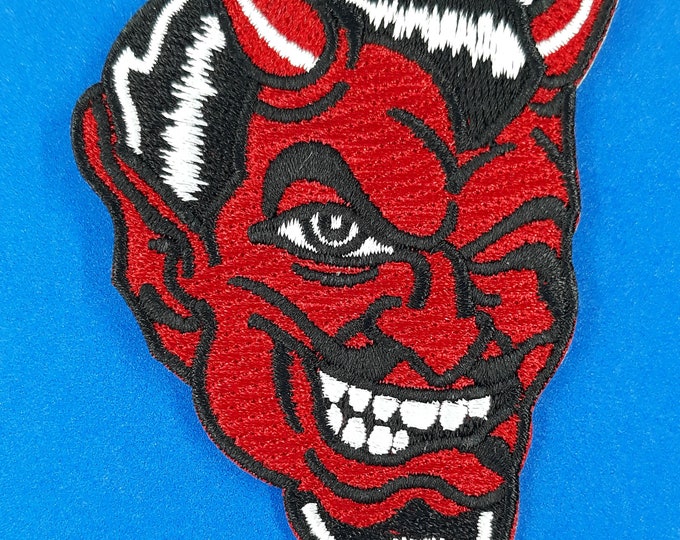 Smiling Winking Devil Satan Retro Iron on Sew on Embroidered Patch 2 1/ ...