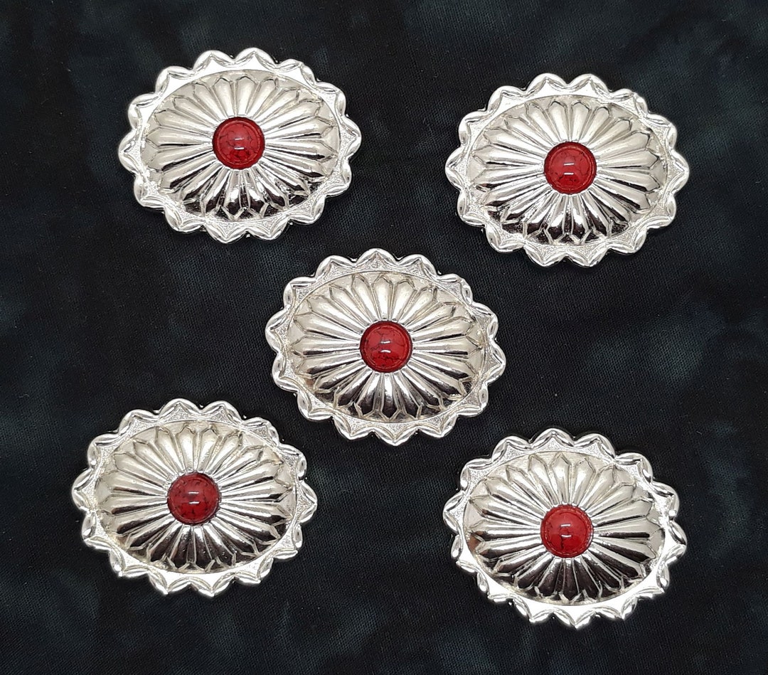Southwest Style Oval Conchos Synthetic Red Stone 1 3/8"x 1 1/8" Chrome ...