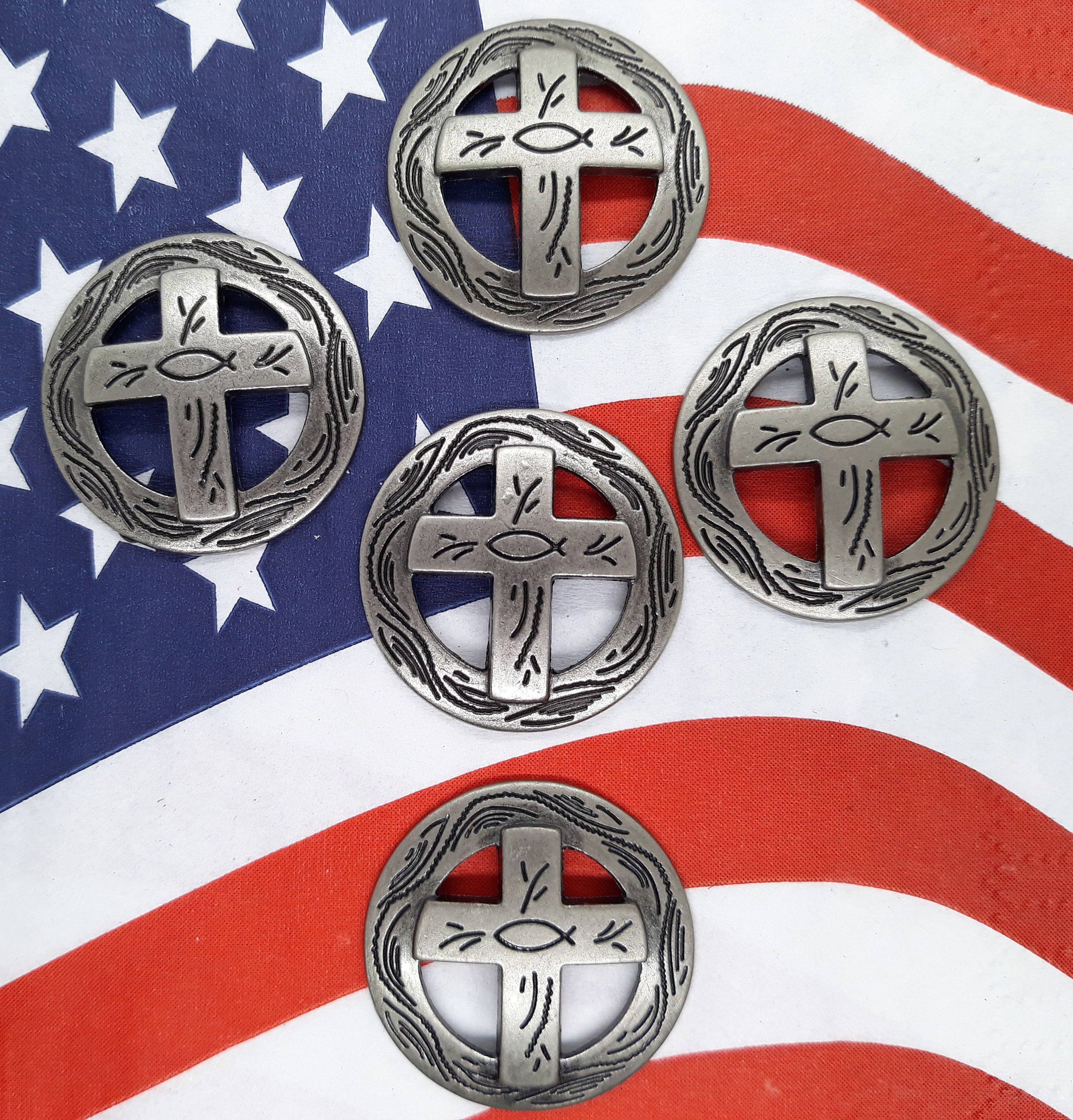 Christian Cross / Crucifix Fish Pewter Conchos / Concho 1 - Etsy