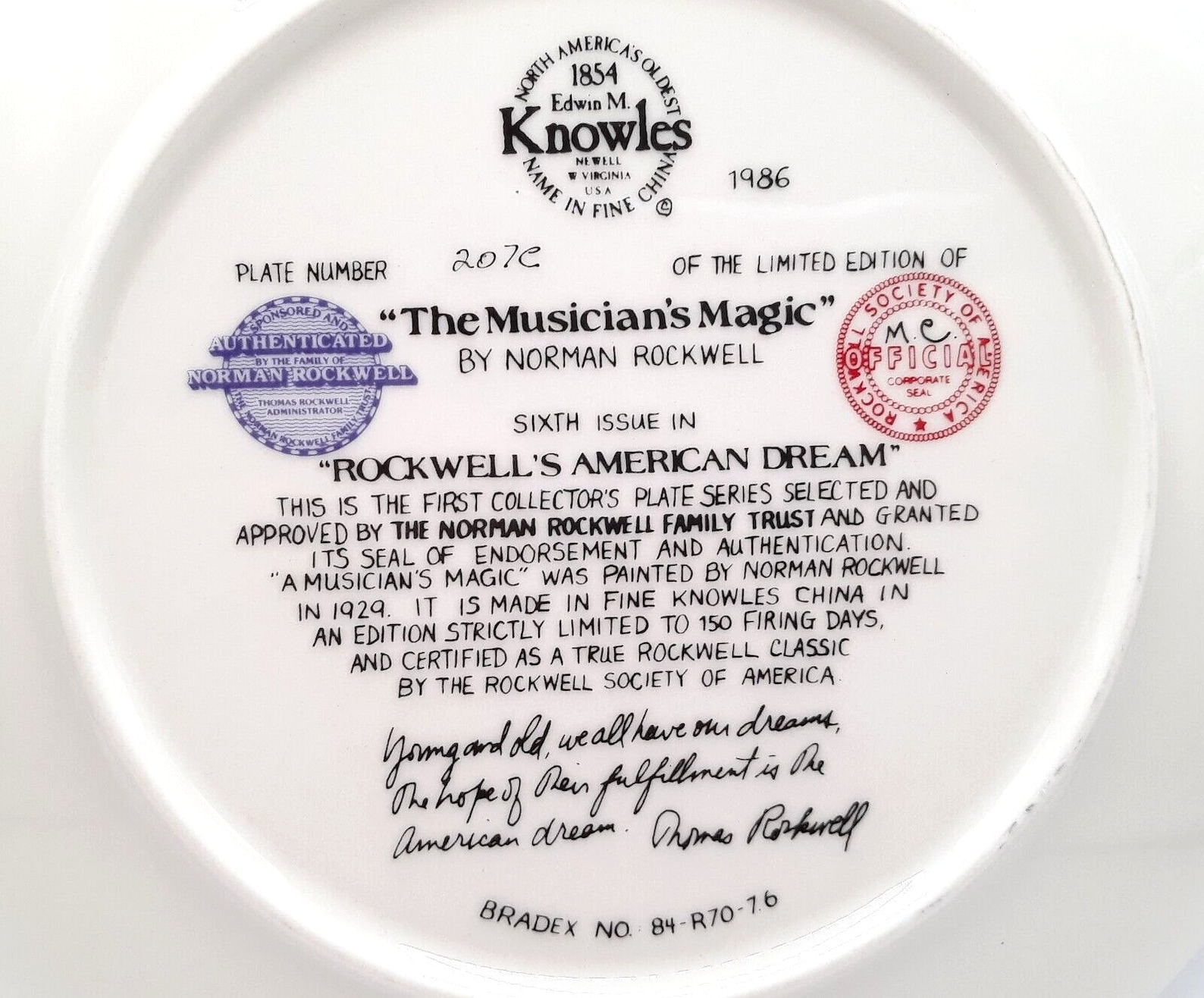 The Musician's Magic Norman Rockwell Plate Bradford Exchange 1986 Plate ...