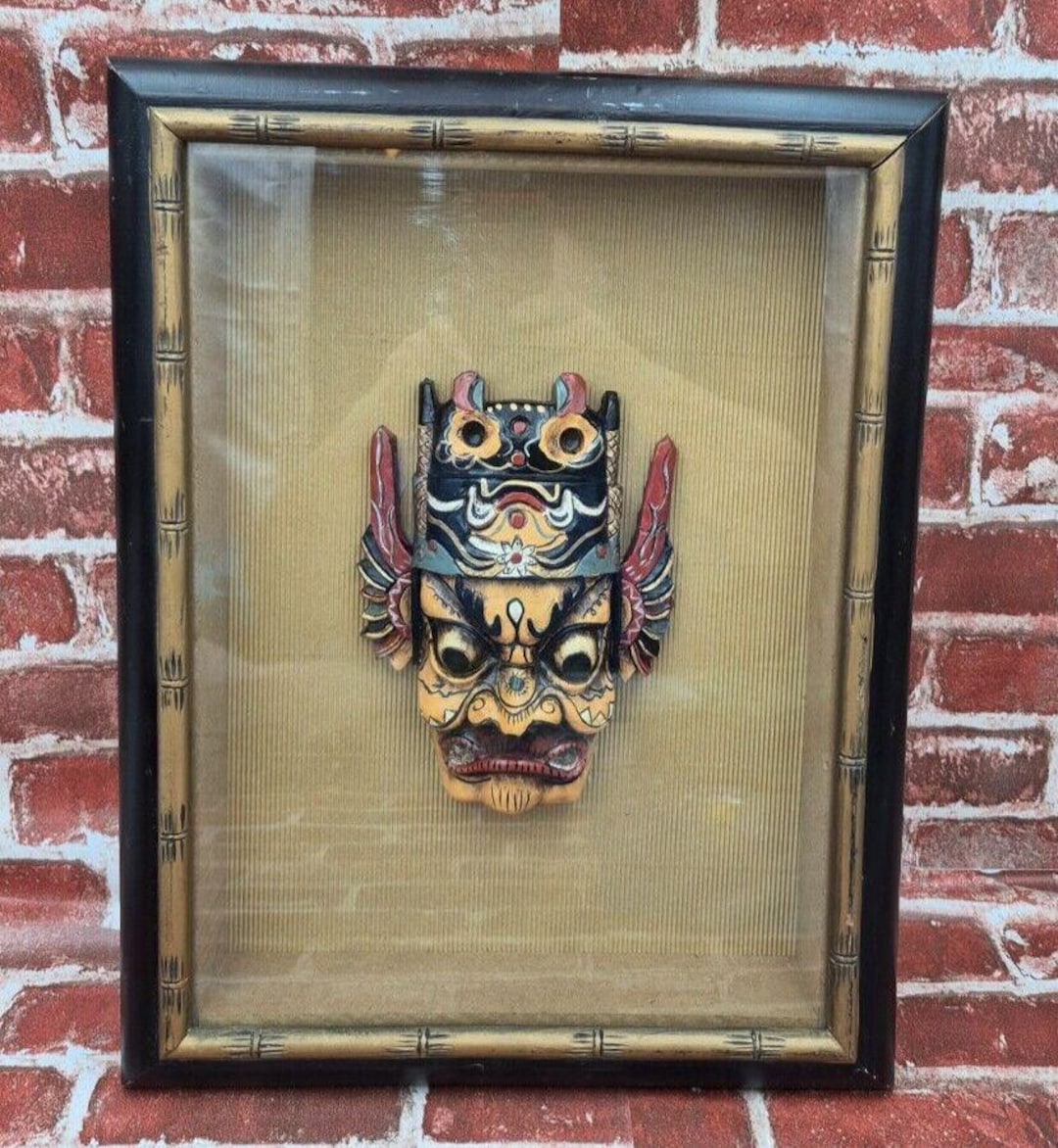 Asian Folk Art Mask - Box Framed - Mask is 7