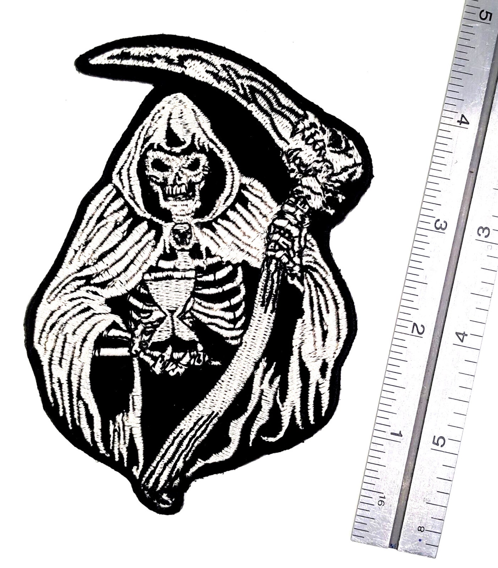 Grim Reaper Traditional Style Iron on Sew on Embroidered Patch 4 1/8x 6 ...