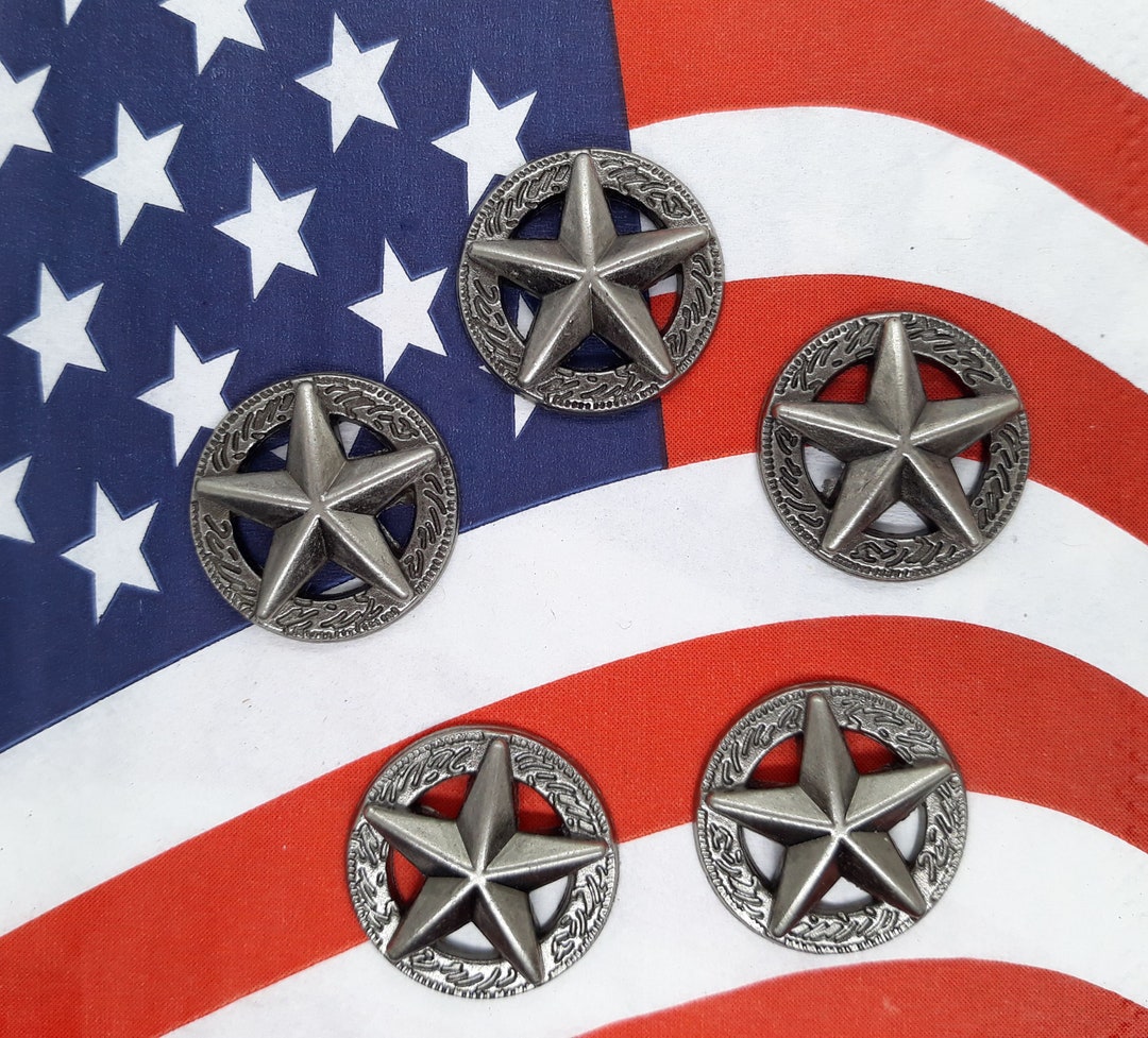 Western Style Star Pewter Conchos / Concho 1" 5 Total With Rivet Backs ...