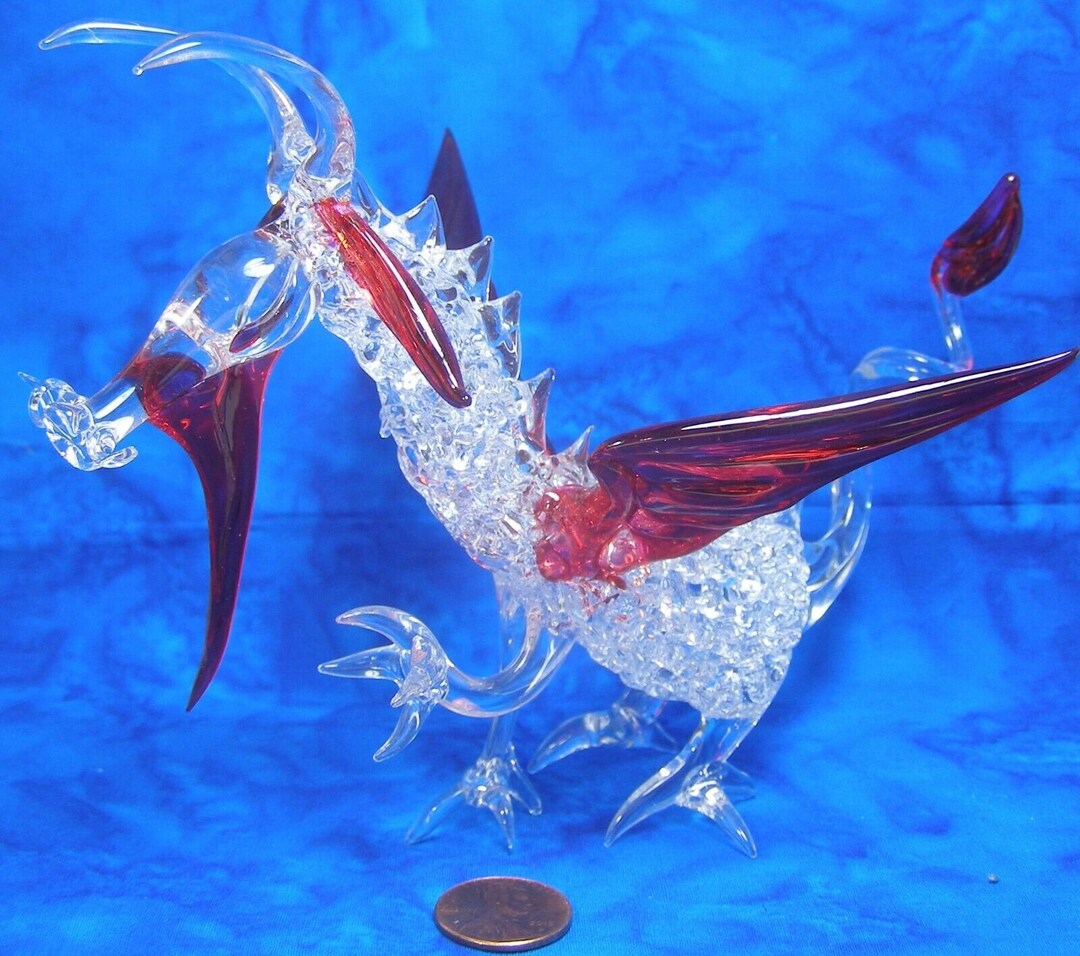 Blown Glass Dragon Red/clear 6"x 5" X 5-1/8" ZBH - Etsy