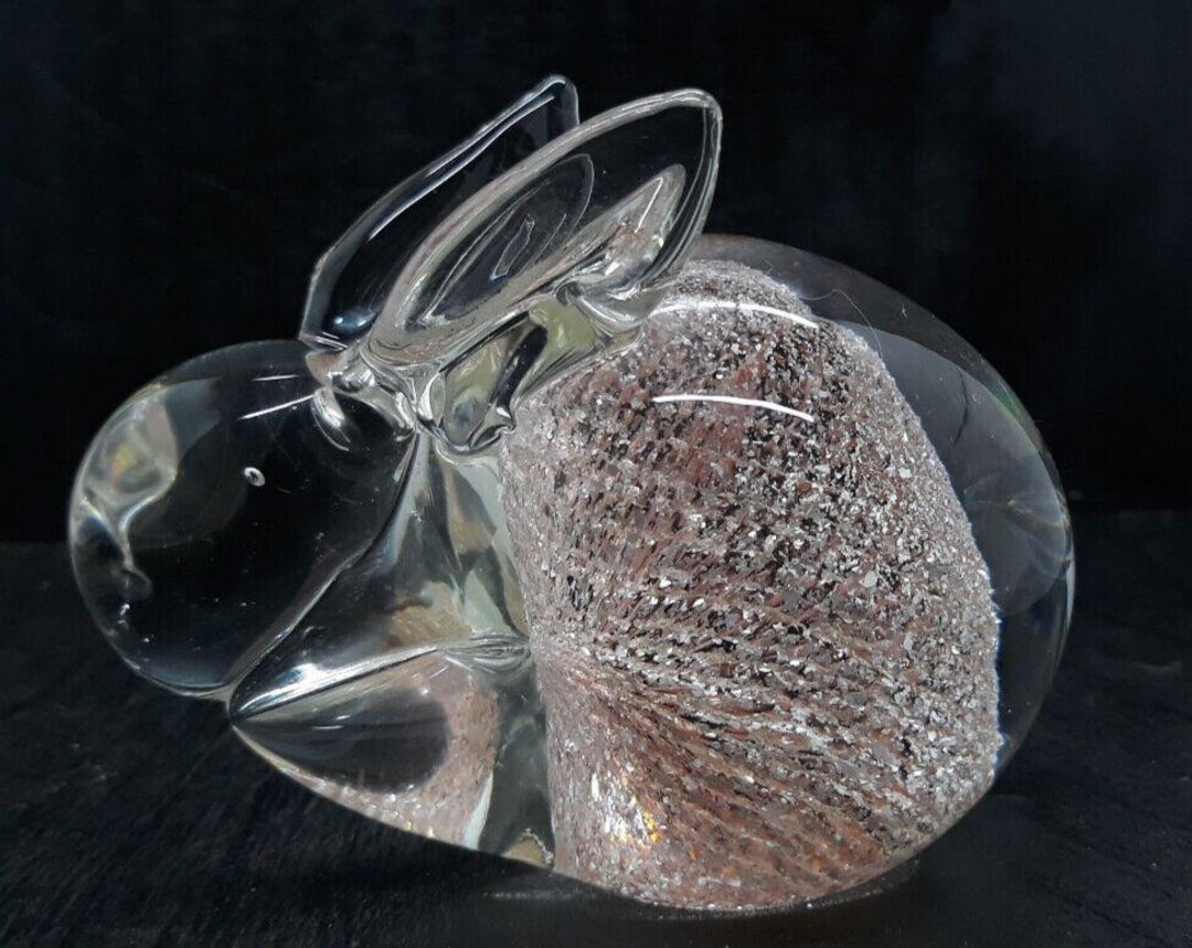 Blown Glass Rabbit Paperweight Figurine Pink Interior 4" #2 - Etsy