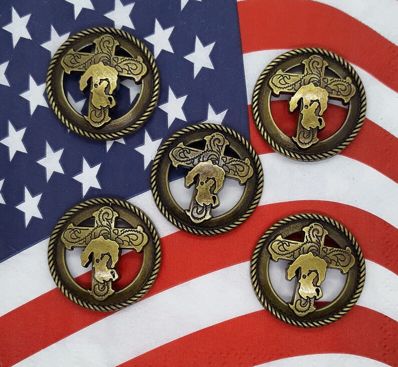 Cowboy With Horse Kneeling at Cross Concho Conchos 1 3/8