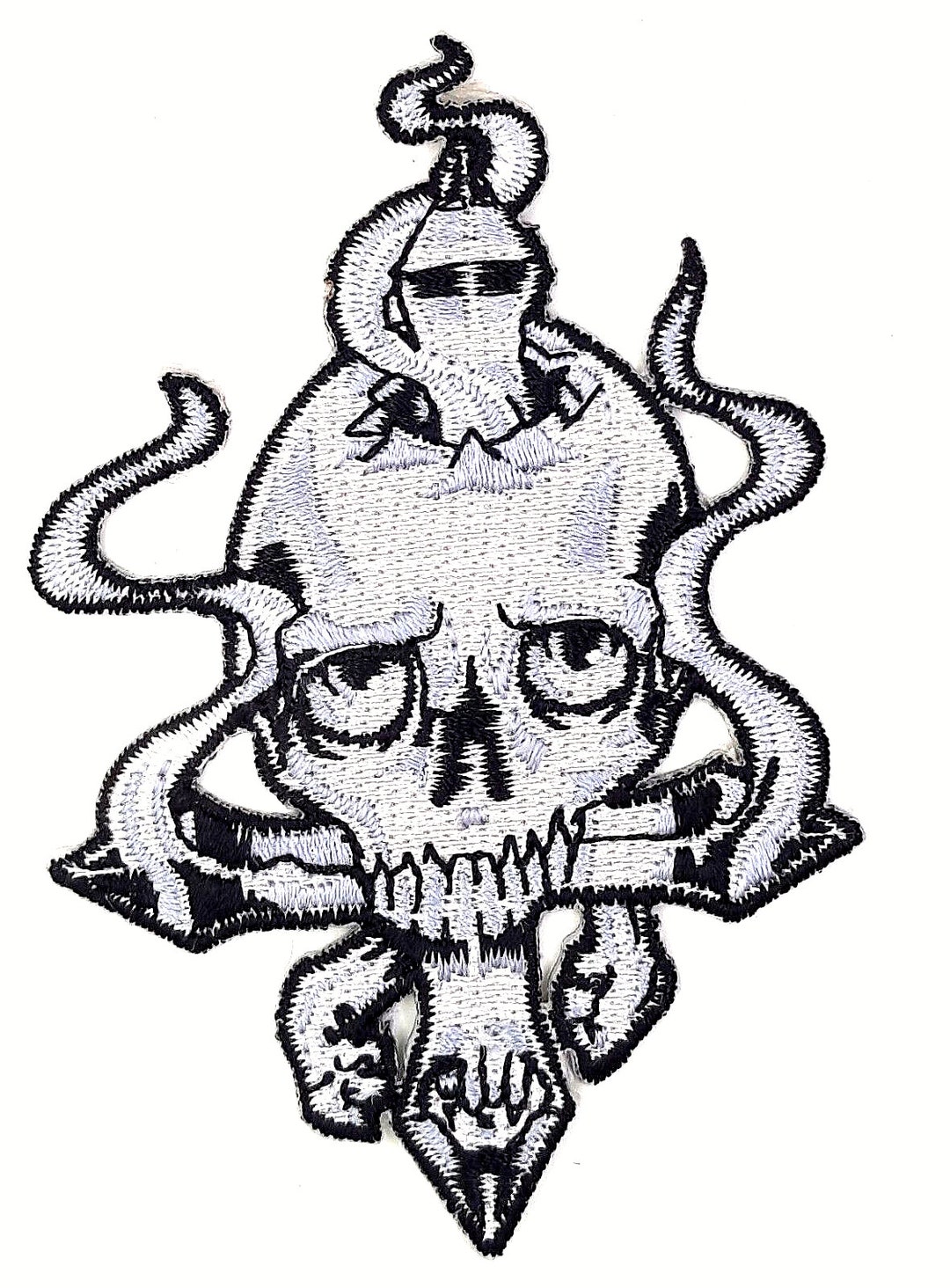 Skull Impaled on Upside Down Cross Iron on Embroidered Patch 2 1/2"x 3 ...