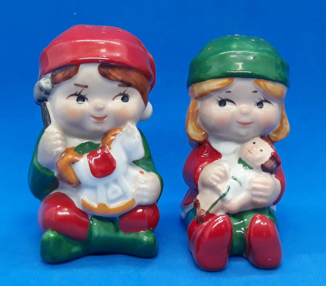 Santas Helpers Christmas Elves Salt & Pepper Shakers Porcelain Avon ...