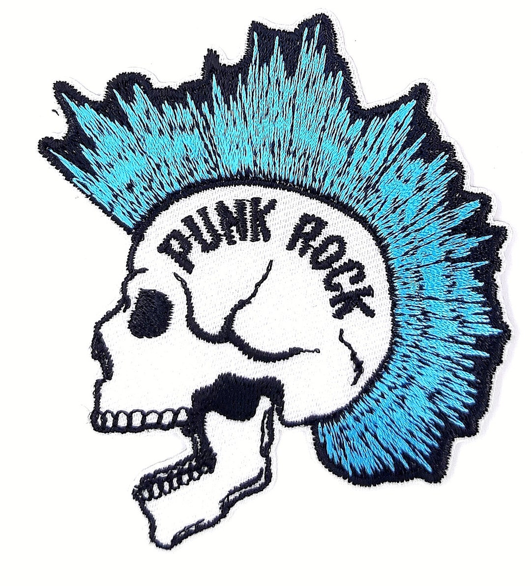 Punk Rock - Blue Mohawk Skull Iron on Sew on Embroidered Patch 3"x 3 ...