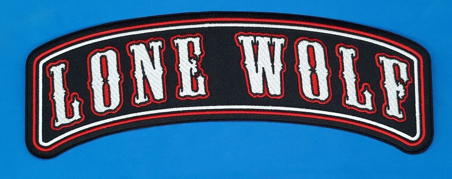 Lone Wolf Red & White Border Rocker Style Large Iron on Sew on Patch ...