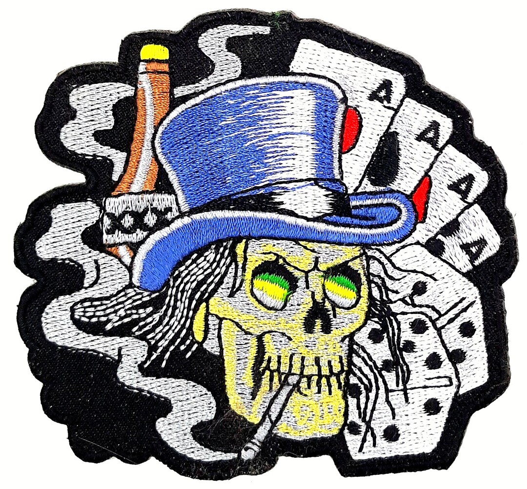 Gambler Skull Top Hat Cards Cig Iron on Embroidered Patch 3 1/2" X 3 1/ ...