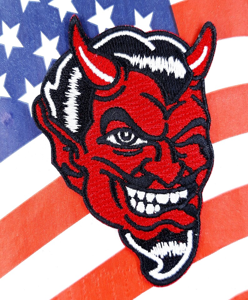 Smiling Winking Devil Satan Retro Iron on Sew on Embroidered - Etsy
