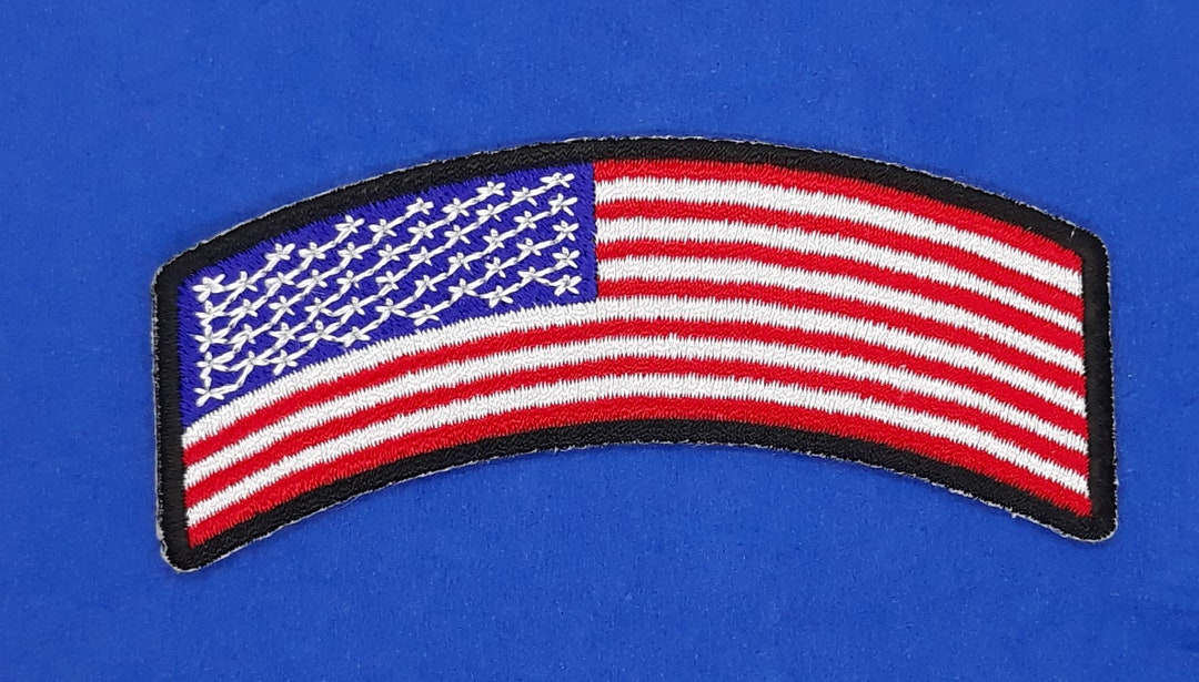 Small American U.S. Flag Rocker Style Iron on Sew on Embroidered ...