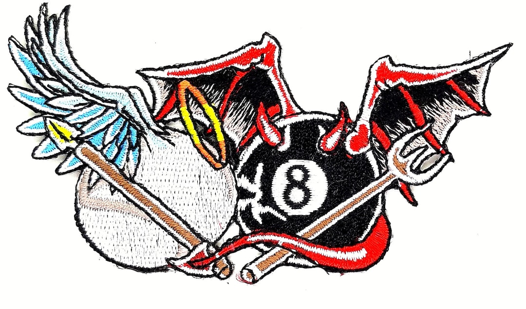 Devil 8 Ball Angel Cue Ball Iron on Sew on Embroidered Patch 4 " X 2 1/ ...