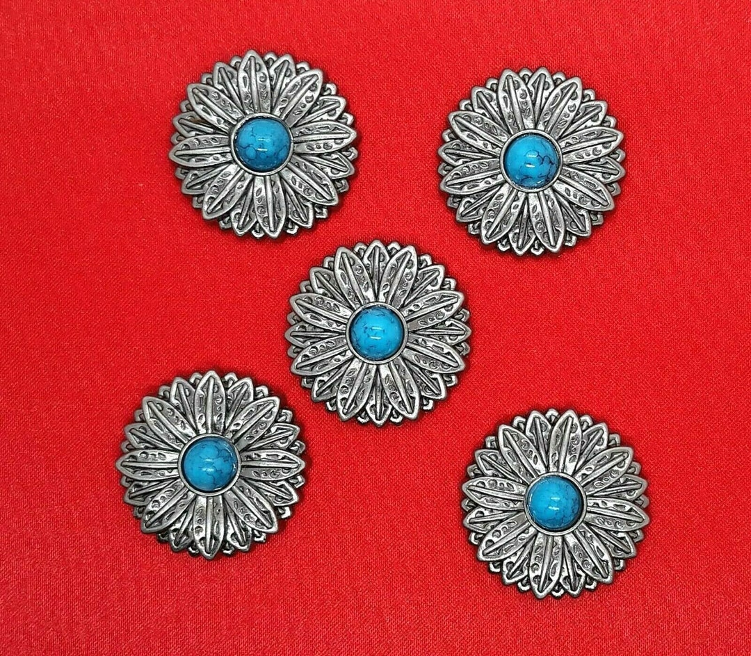 Daisy Floral Style Concho / Conchos 1 1/8" Five Count Blue Center ...