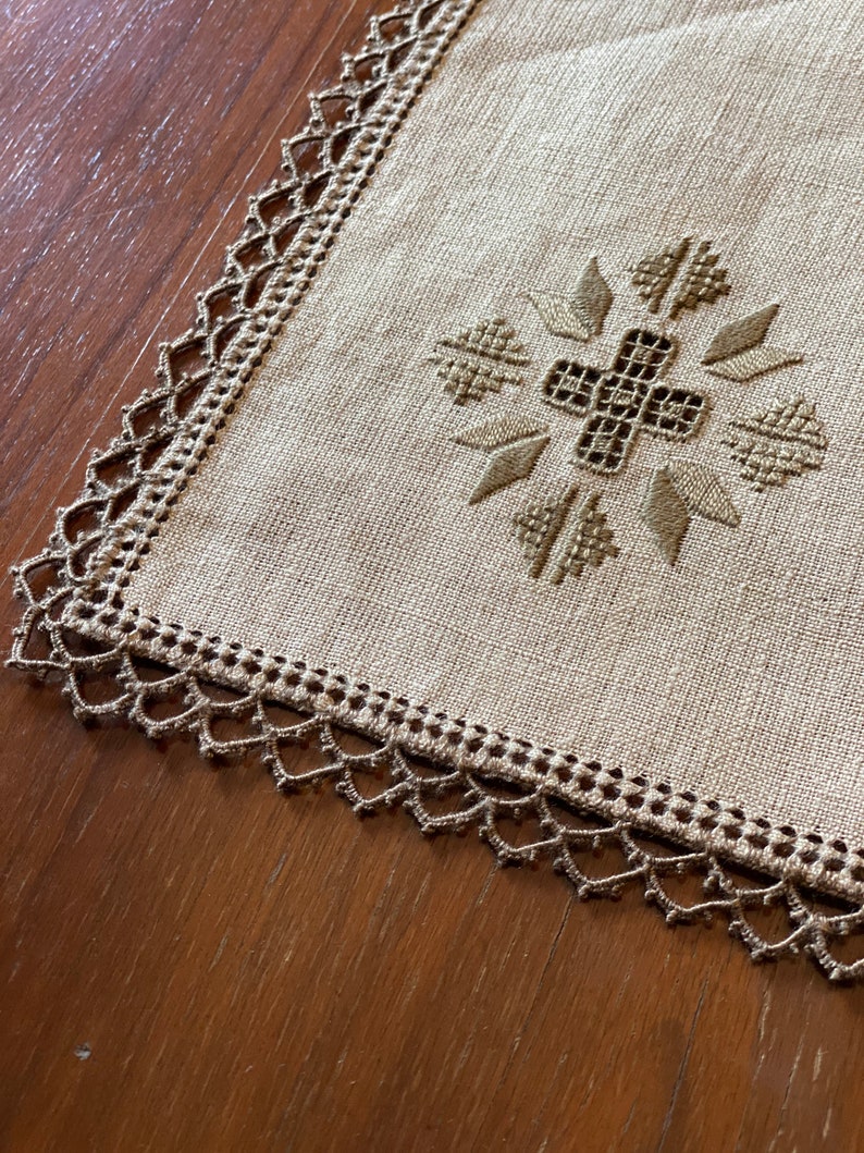 Lefkara Laces - Square Table Cloth, Beige and Brown Design, Traditional ...