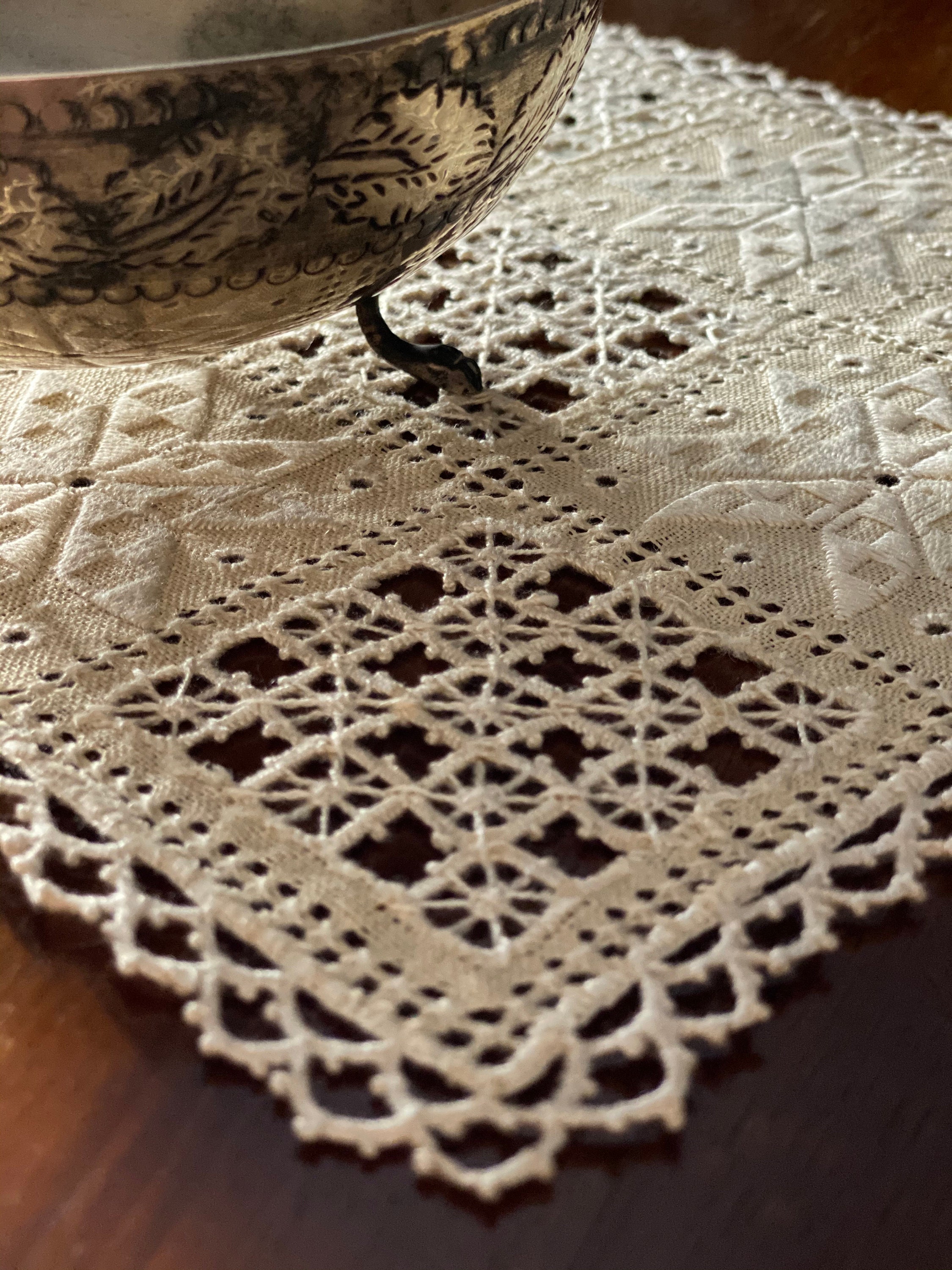 Lefkara Laces Square Table Cloth, Beige and White Design, Traditional ...