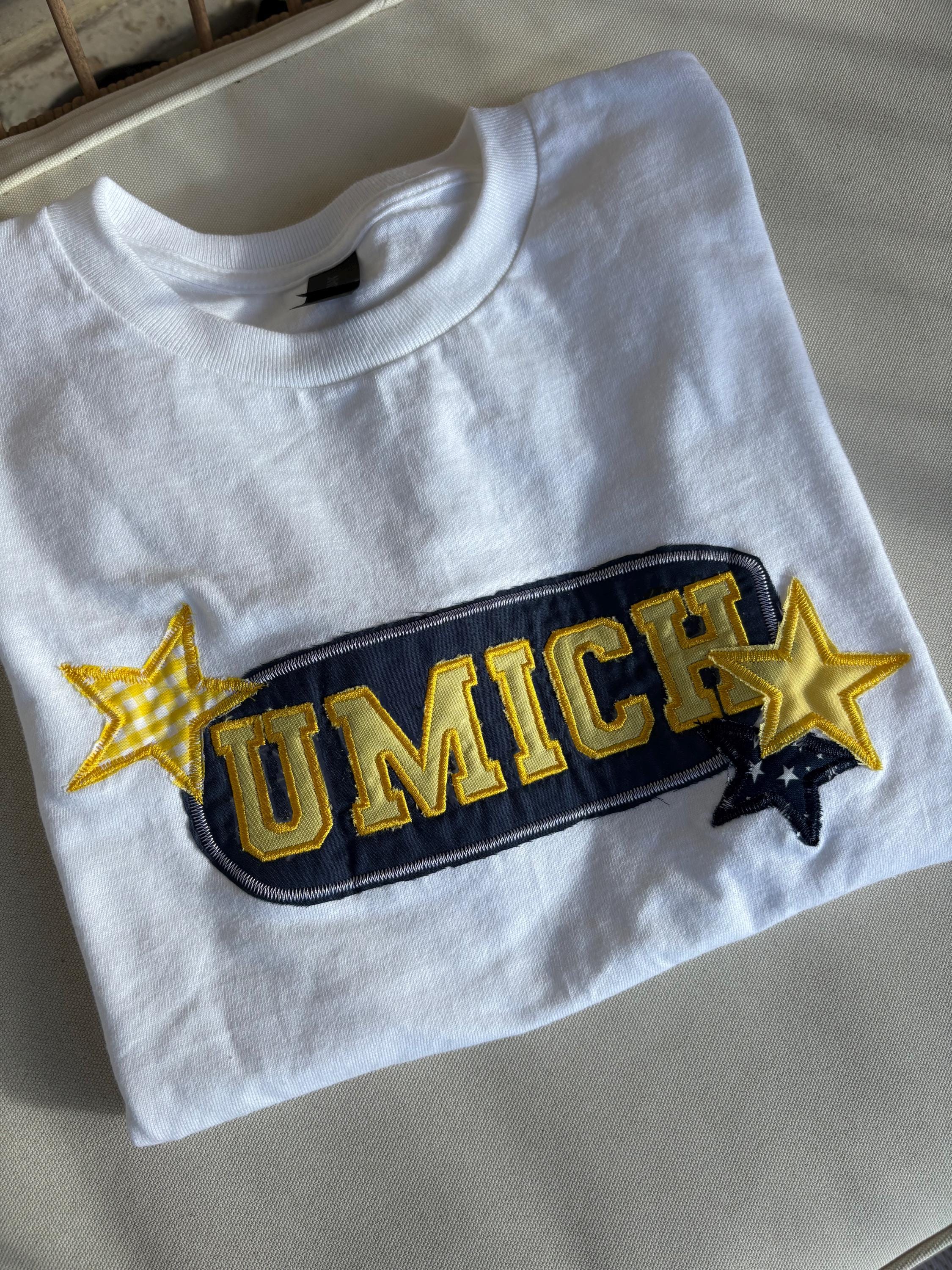 UMICH College Custom Tailgate T-shirt Embroidered Patchwork University ...