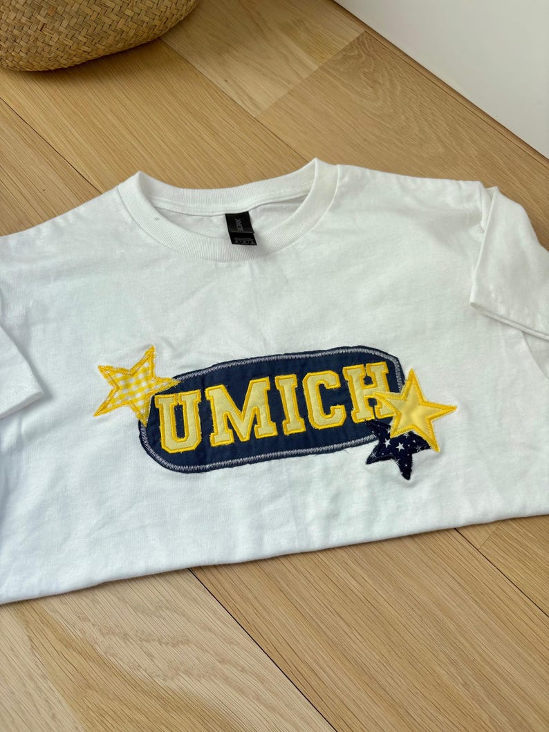 UMICH College Custom Tailgate T-shirt Embroidered Patchwork University ...