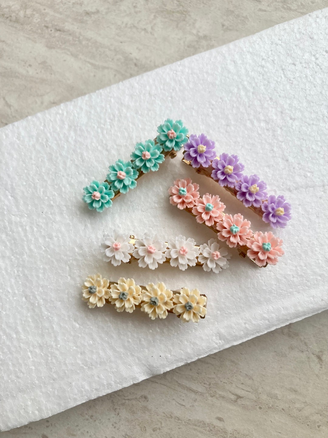 Handmade Flower Hair Barrettes – Pastel Floral Hair Clips (pair) - Etsy