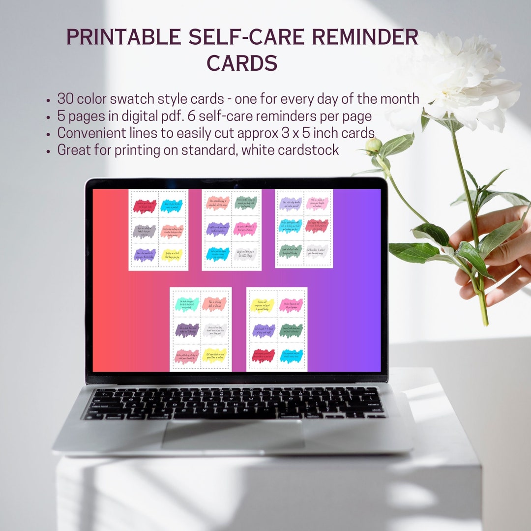 Printable Self-care Reminder Cards Set - 30 Color Swatch Design ...