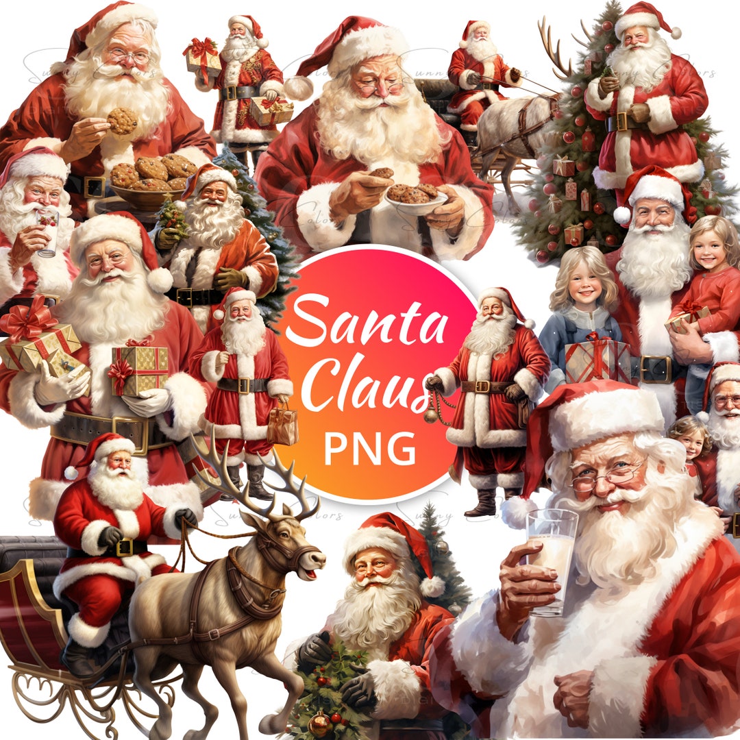 Santa Christmas Clipart Sublimation Bundle PNG Watercolor Christmas ...