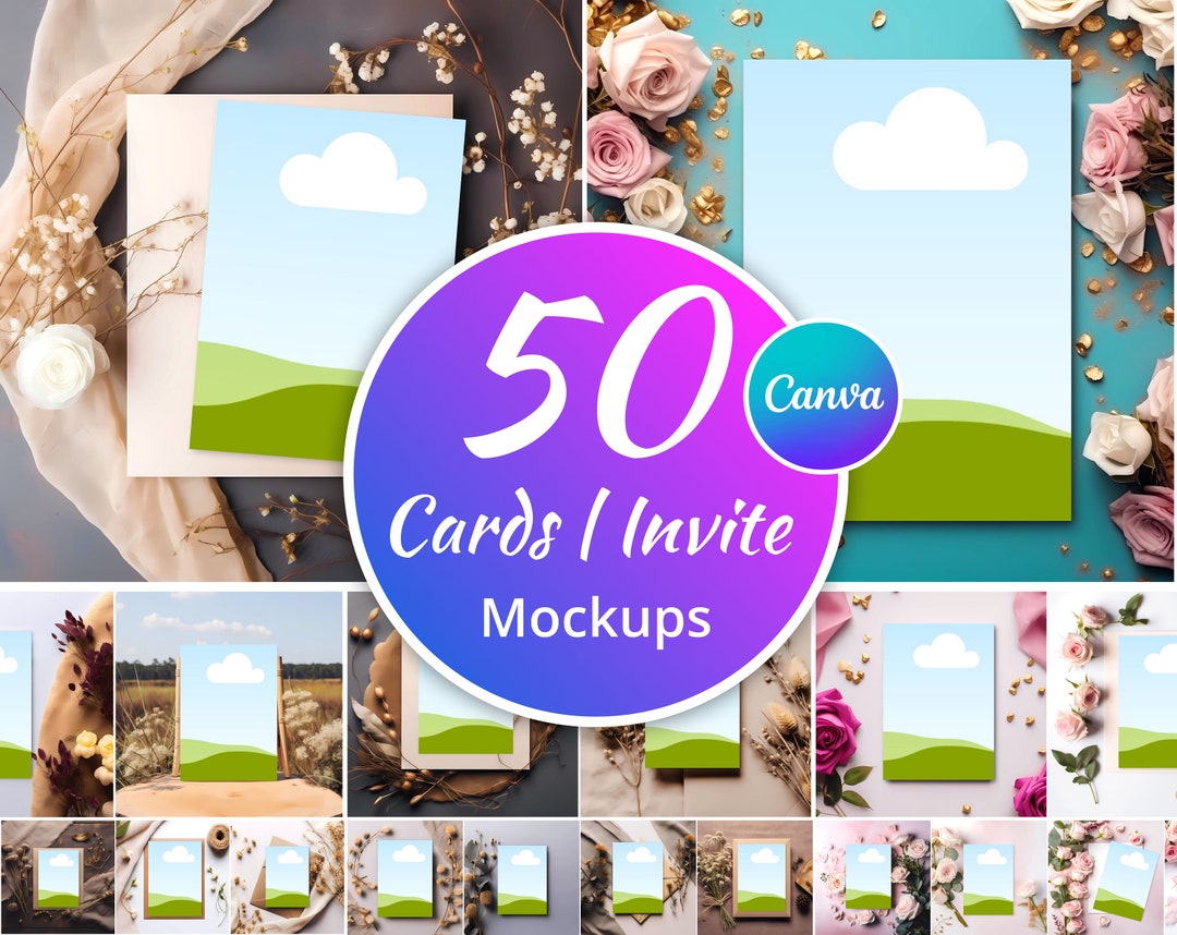 50 Invitation Mockups, Card Mockup Bundle, CANVA TEMPLATE LINK, 5x7 ...
