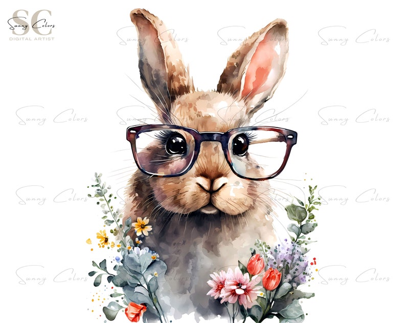 Cute Bunny With Glasses Clipart Bundle 15 High Quality - Etsy