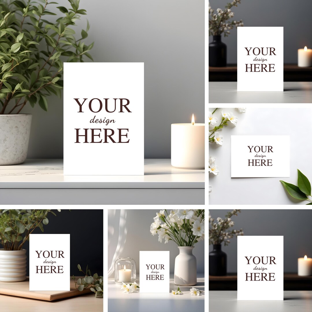 5 Invitation Boho Mockups, Card Mockup Bundle, 5x7 Mockups, Invite ...
