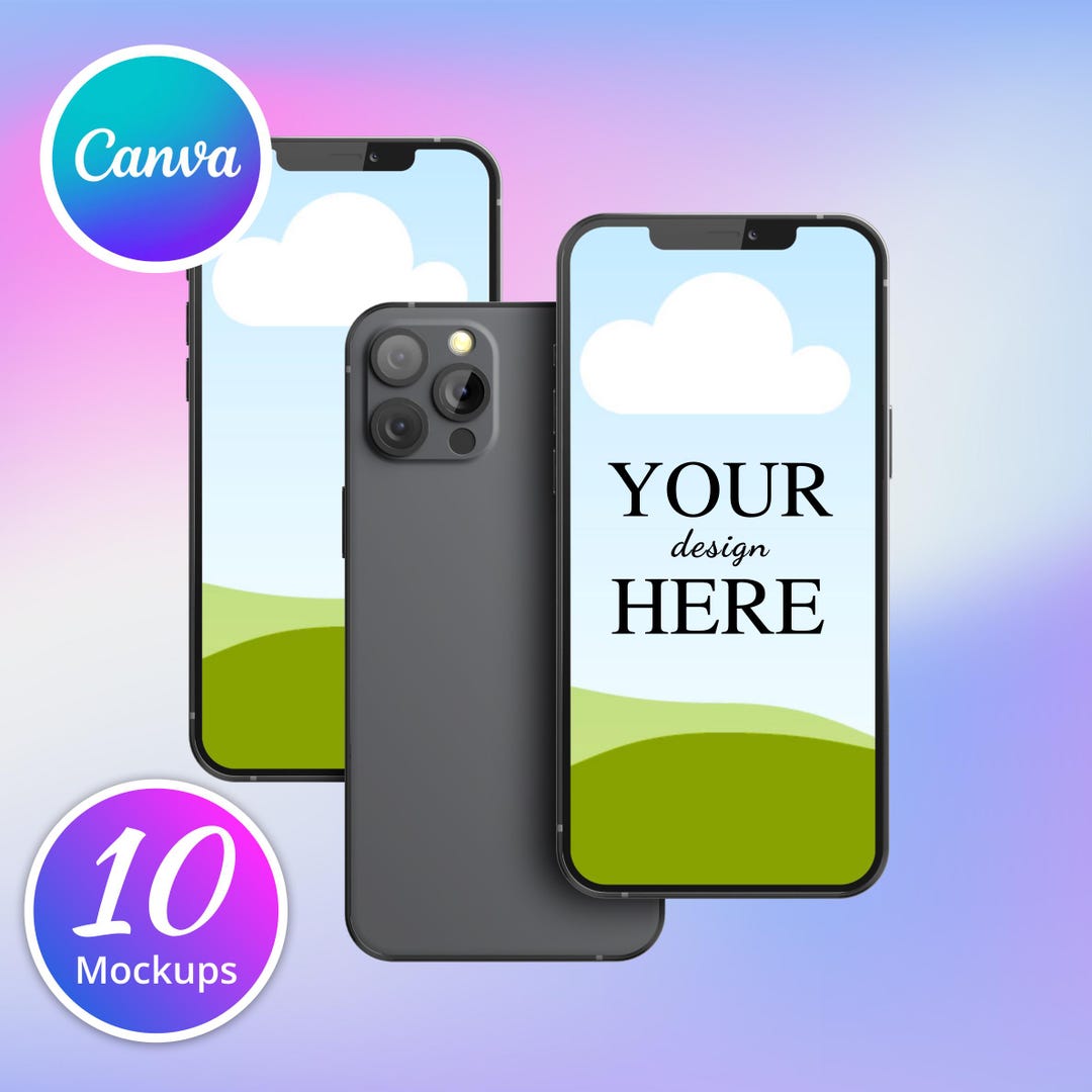 IPhone Screen Mockup, 10 iPhone Mockups, Canva Template Link Mock Up ...