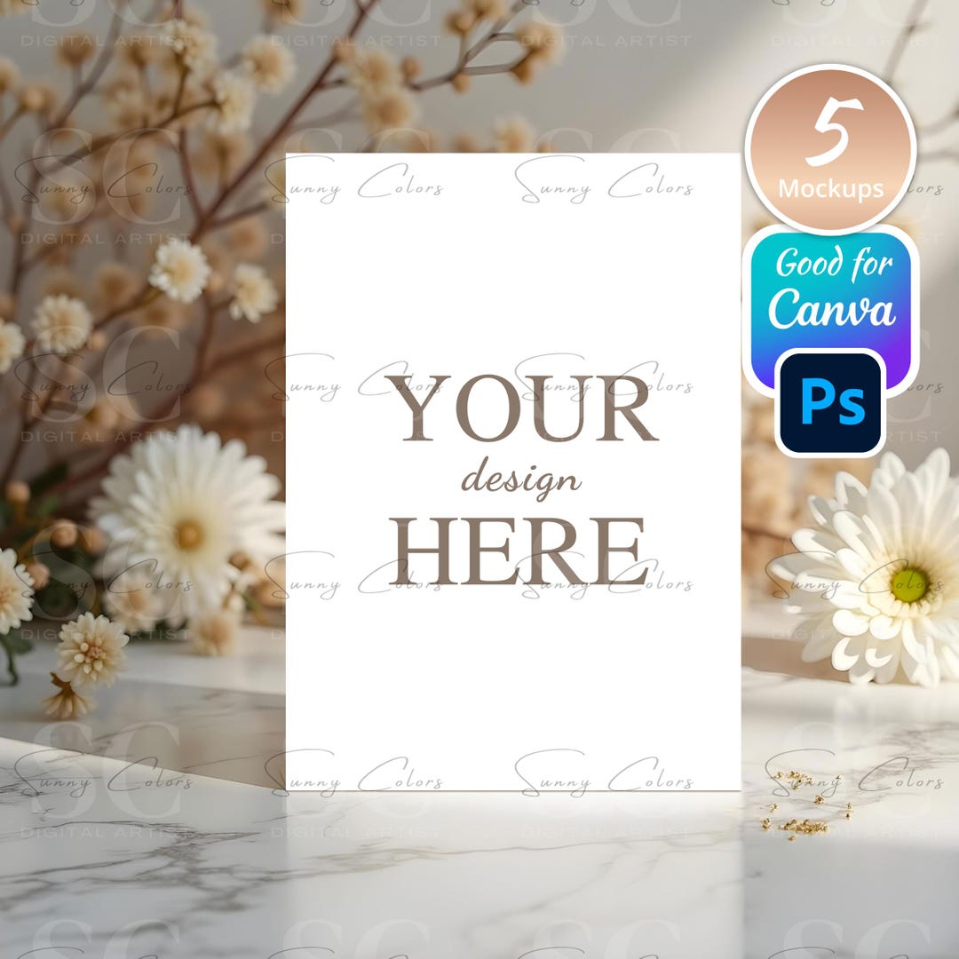 5 Invitation Mockups, Card Mockup Bundle, Boho 5x7 Mockups, Invite ...