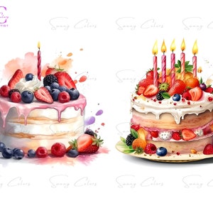 Watercolor Birthday Cakes Clipart Bundle, 15 High Quality Jpgs ...