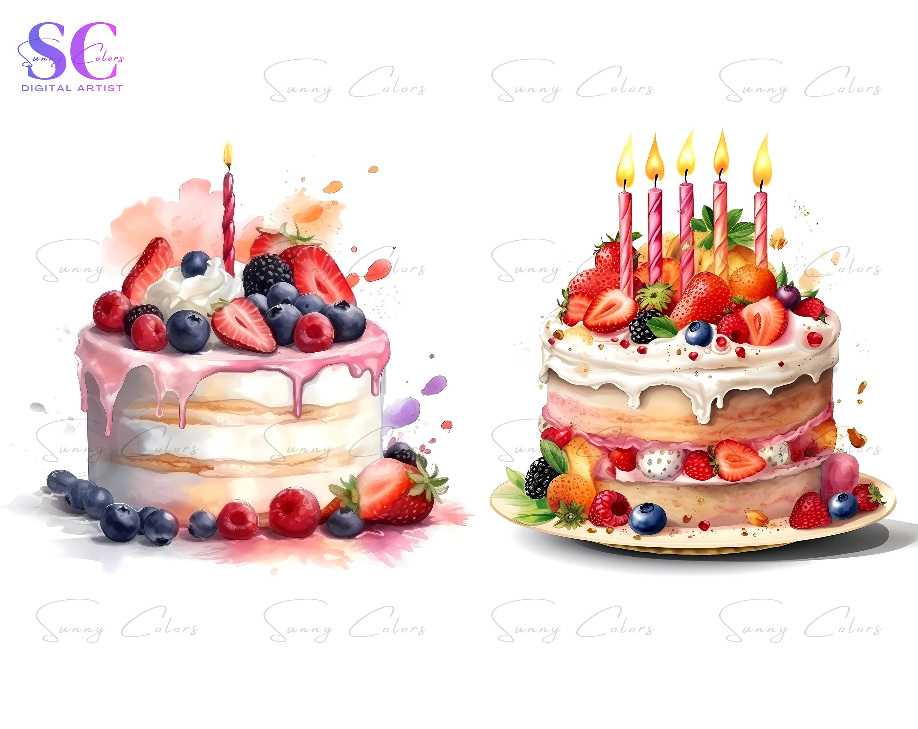 Watercolor Birthday Cakes Clipart Bundle 15 High Quality - Etsy