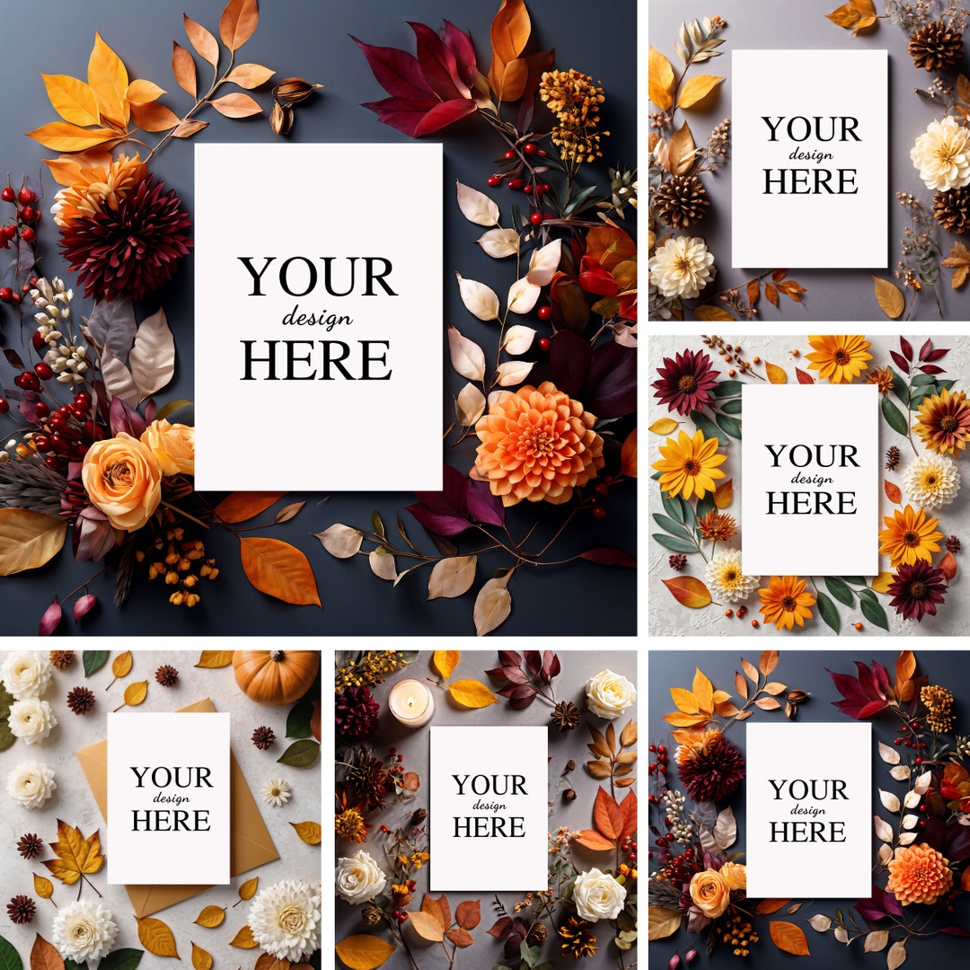 5 Fall Invitation Boho Mockups Bundle, Card Mockup Bundle, 5x7 Mockups ...