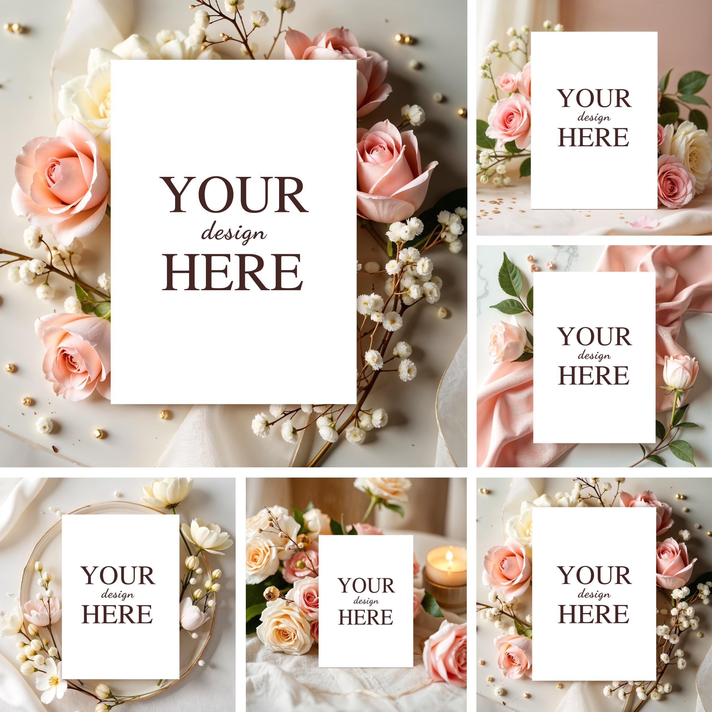 5 Invitation Boho Mockups, Card Mockup Bundle, 5x7 Mockups, Invite ...
