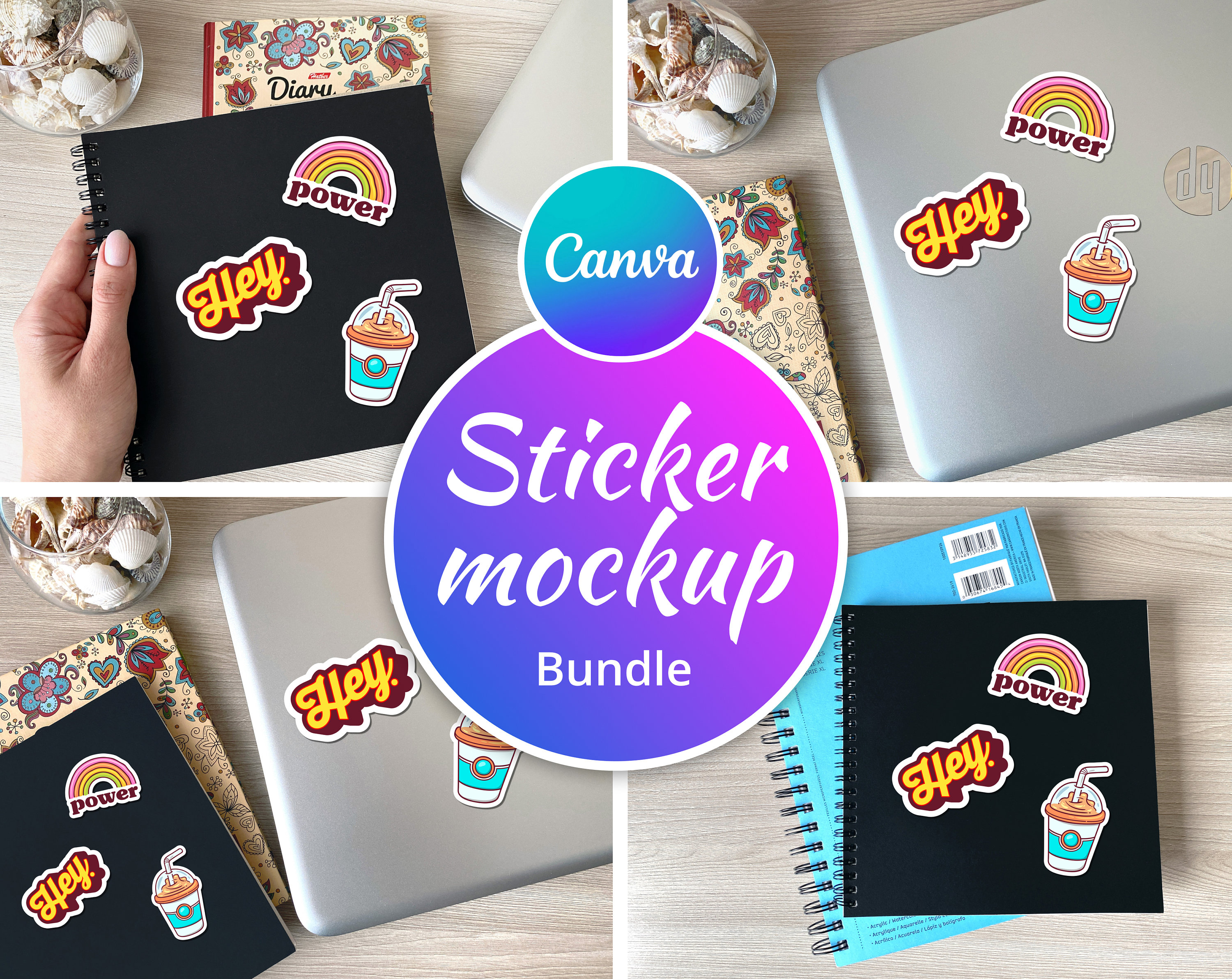 Sticker Mockup Bundle Laptop 4 Mock up Sticker Mockup Hand, Sticker ...