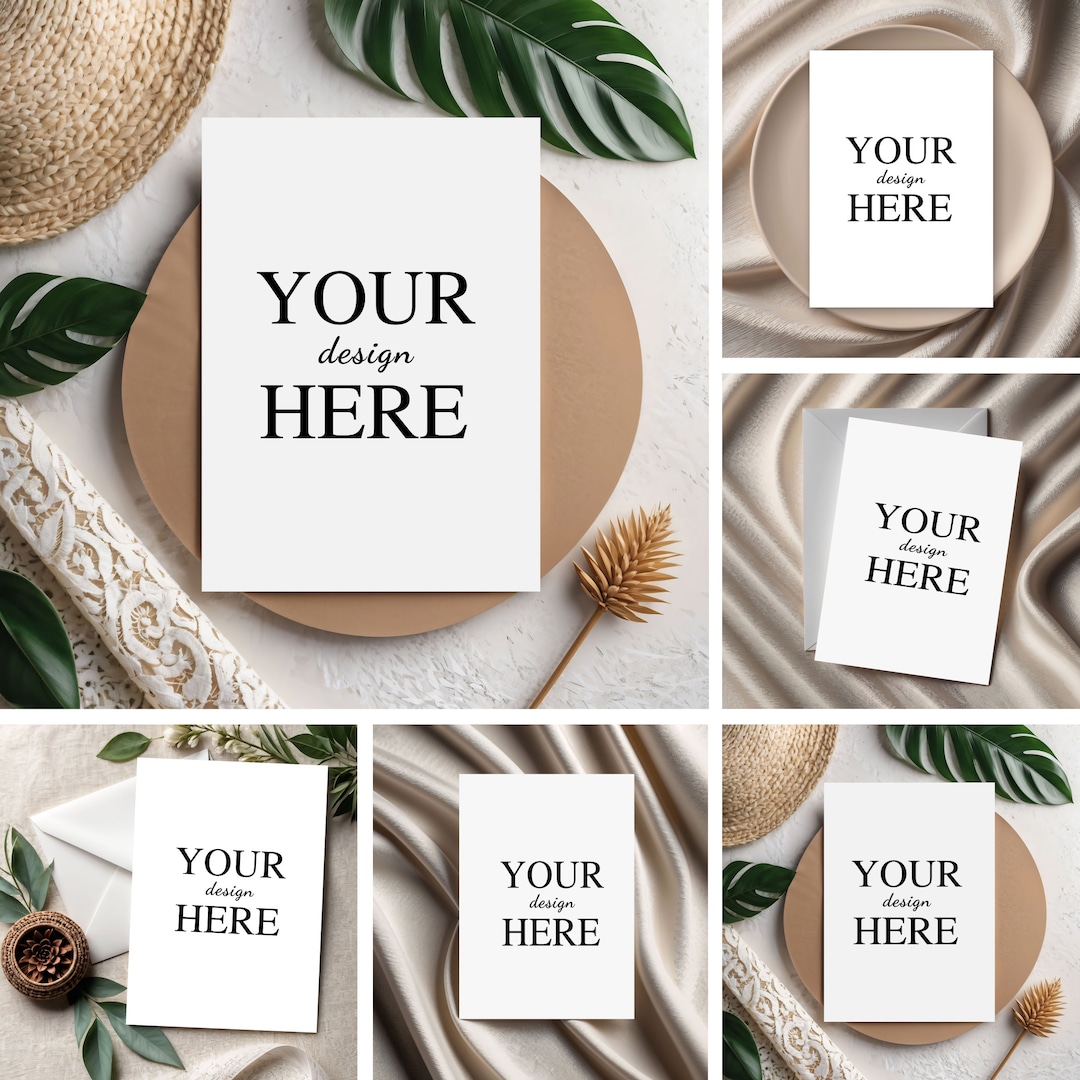 5 Invitation Boho Mockups, Card Mockup Bundle, 5x7 Mockups, Invite ...