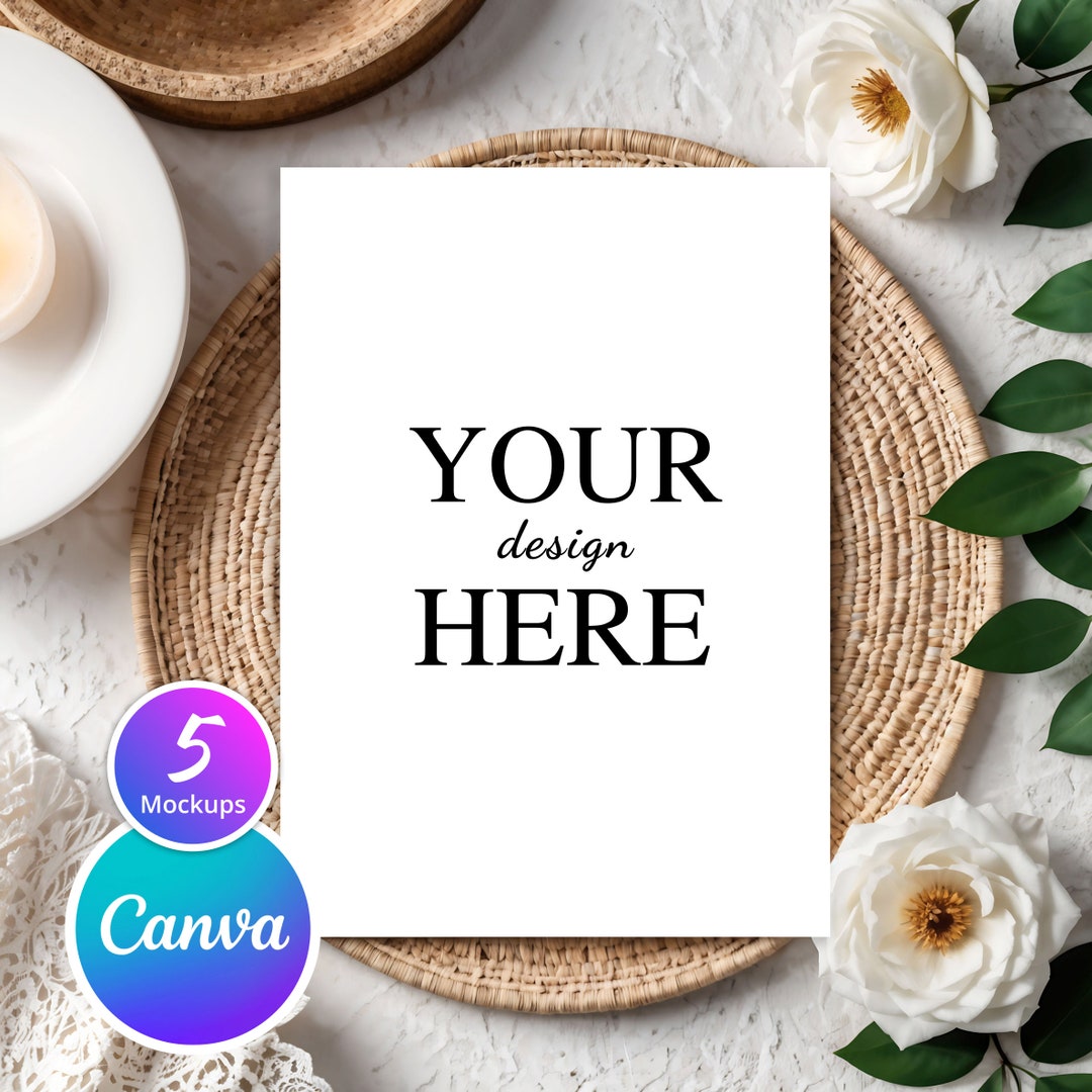 5 Invitation Boho Mockups, Card Mockup Bundle, 5x7 Mockups, Invite ...