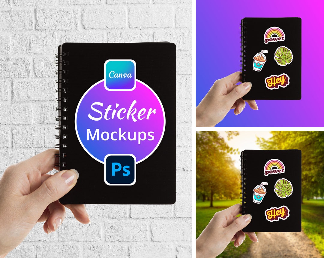 Sticker Mockup + Backgrounds, Notebook Sticker Mockup Psd, Sticker ...