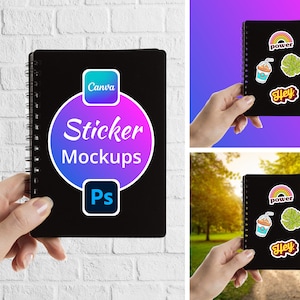 Sticker Mockup + Backgrounds, Notebook Sticker Mockup Psd, Sticker ...